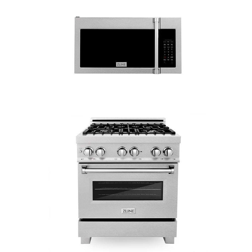 ZLINE 30" Satin Stainless Dual Fuel Range and Over The Range Microwave ...