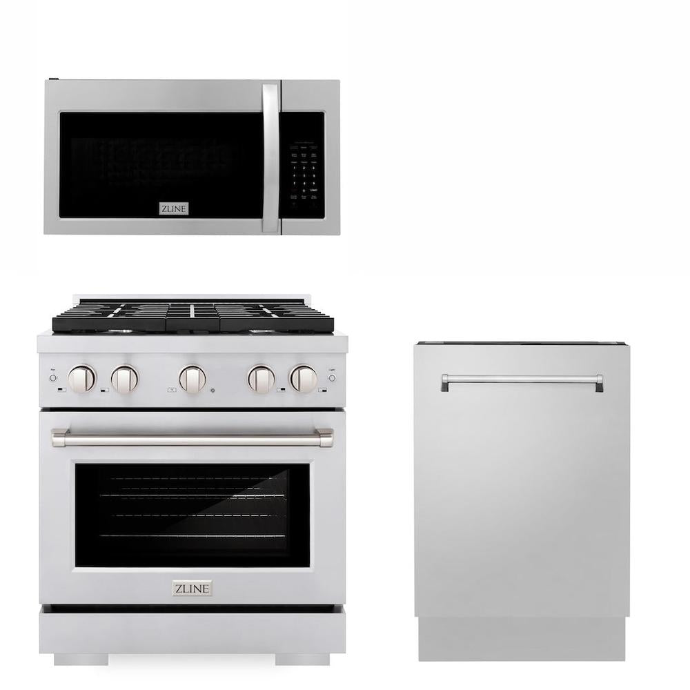 ZLINE 30" Gas Range, Over Range Microwave, Dishwasher Package (3KP ...