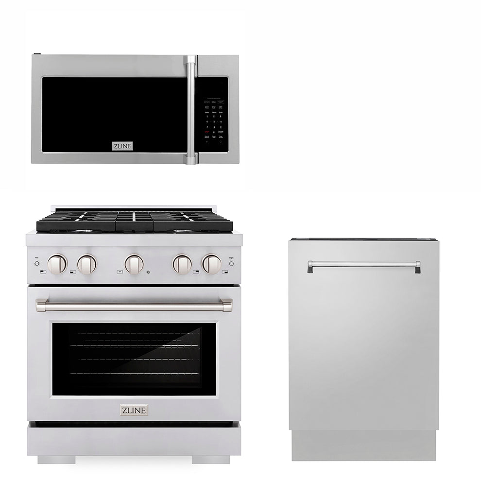 ZLINE 30" Gas Range, Over Range Microwave, Dishwasher Package (3KP ...