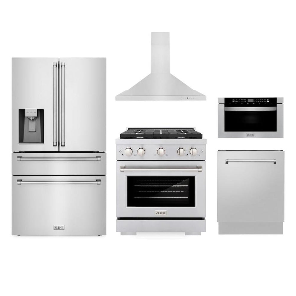 ZLINE 30" 5-Piece Kitchen Appliance Package (5KPRW-SGRRH30-MWDWV ...