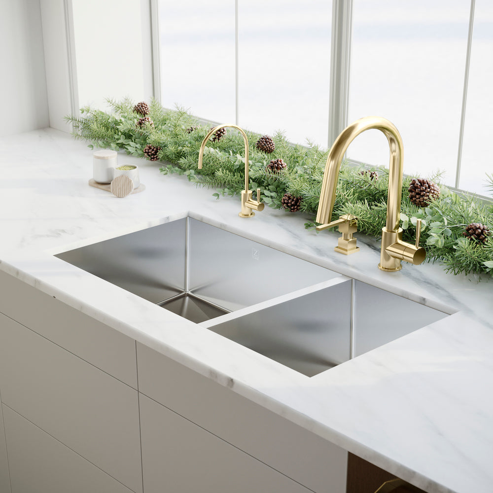 Chamonix 33" Undermount Double Bowl Stainless Steel Kitchen Sink (SR60D ...
