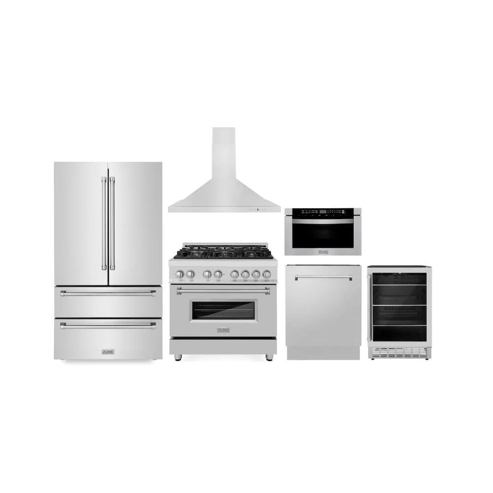 ZLINE 6-piece Kitchen Package in Stainless Steel (6KPR-RARH36-MWDWV-RBV ...