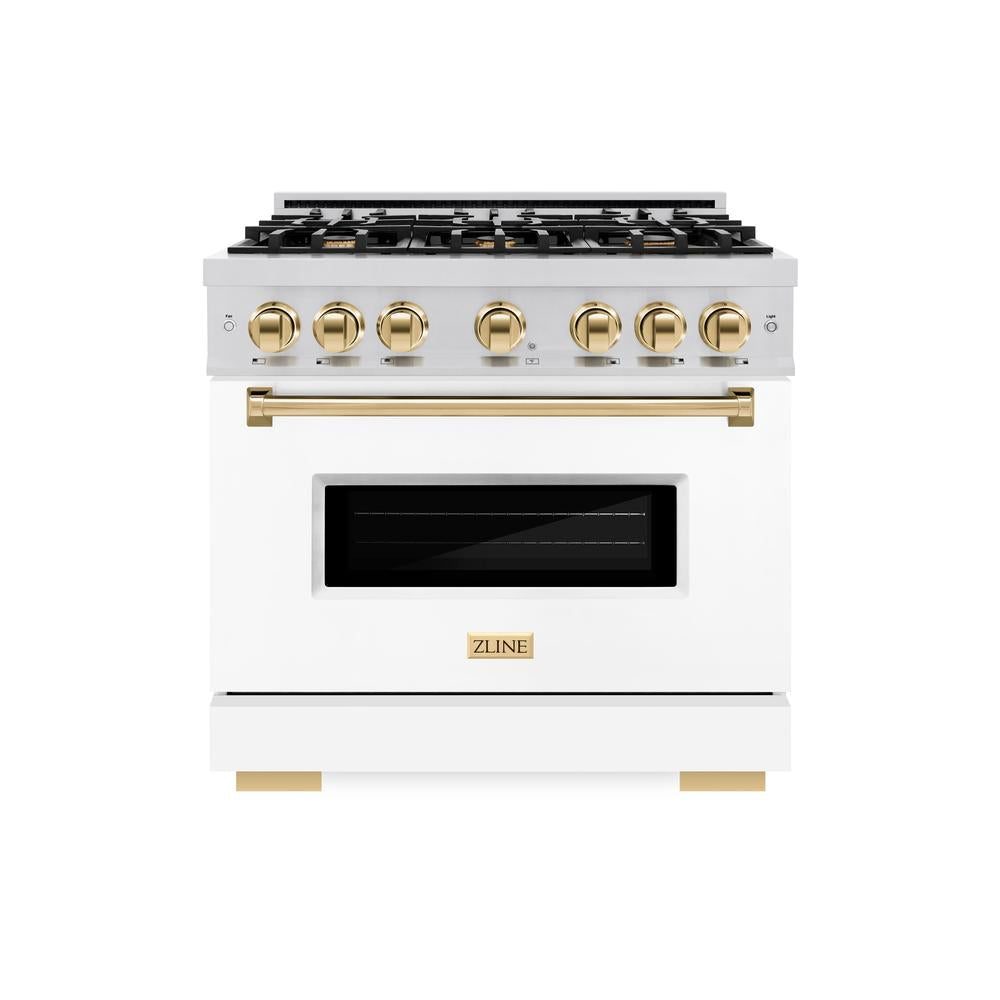 Autograph Edition 36" Classic Dual Fuel Range with White Door/Gold ...