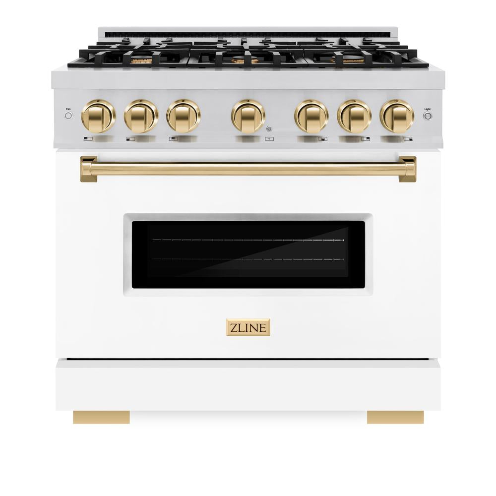 Autograph Edition 36" Classic Dual Fuel Range in White Matte/Gold ...