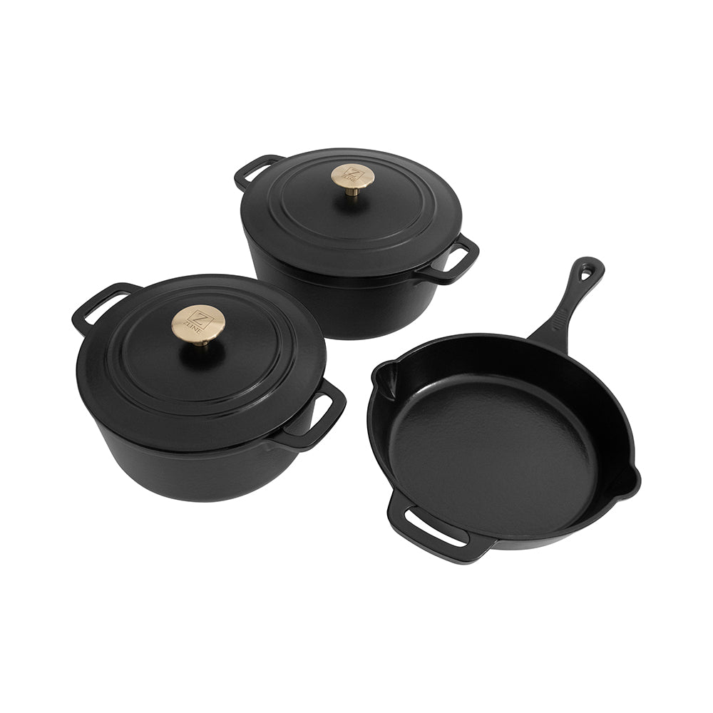 5-Piece Enameled Cast Iron Cookware Set in Black Matte (CWSETS-BLM-5 ...