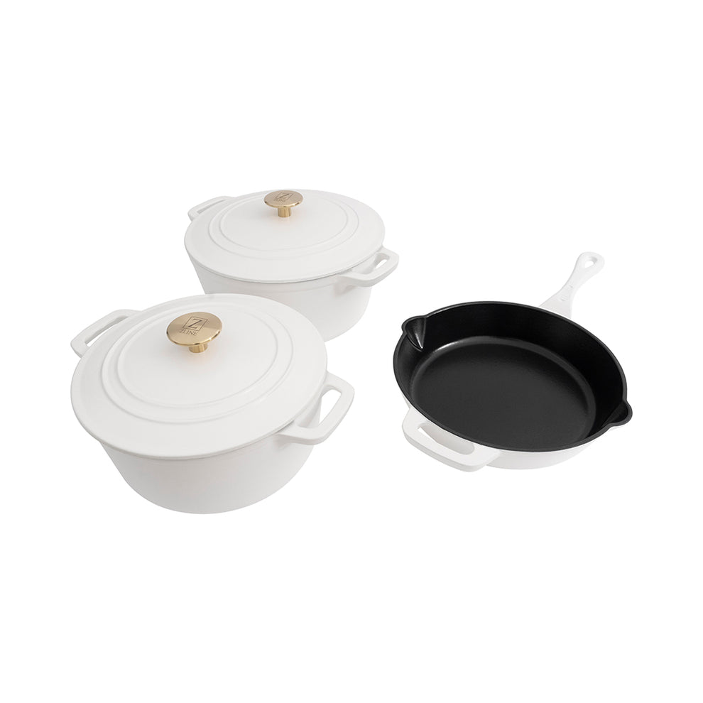 5-Piece Enameled Cast Iron Cookware Set in White Matte (CWSETS-WM-5 ...