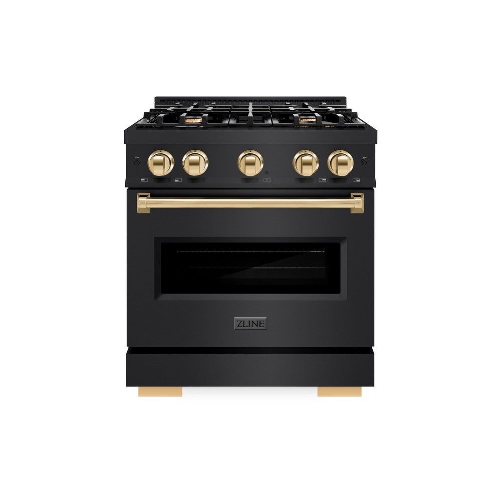 Autograph Edition 30" Classic Gas Range in Black Stainless/Gold Accents ...
