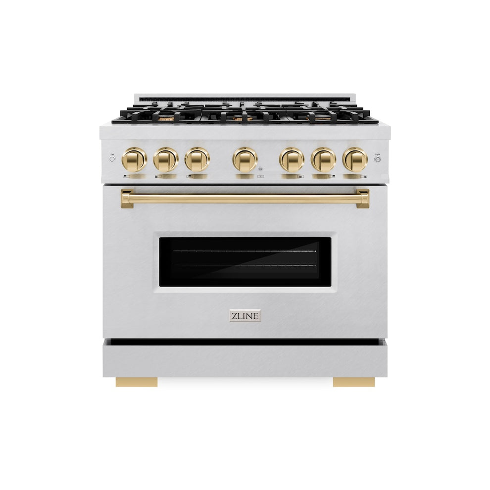 Autograph Edition 36" Classic Gas Range in Satin Stainless/Gold Accents ...