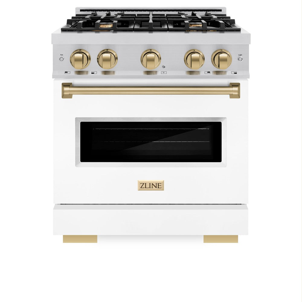 Autograph Edition 30" Classic Dual Fuel Range in White Matte/Bronze ...