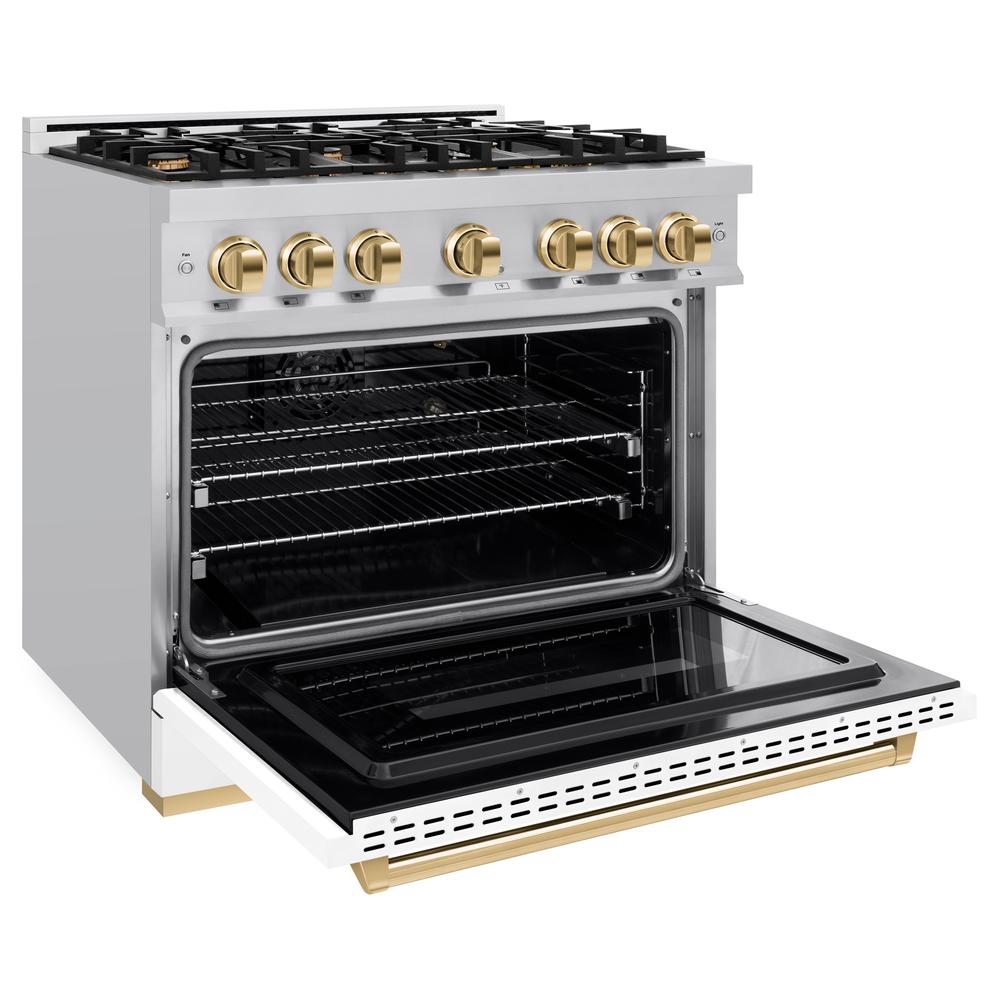 Autograph Edition 36" Classic Gas Range with White Door/Gold Accents ...