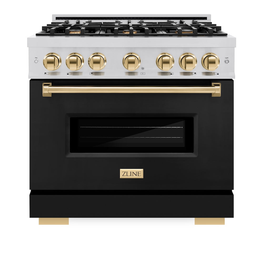 Autograph Edition 36" Classic Gas Range with Black Door/Gold Accents ...