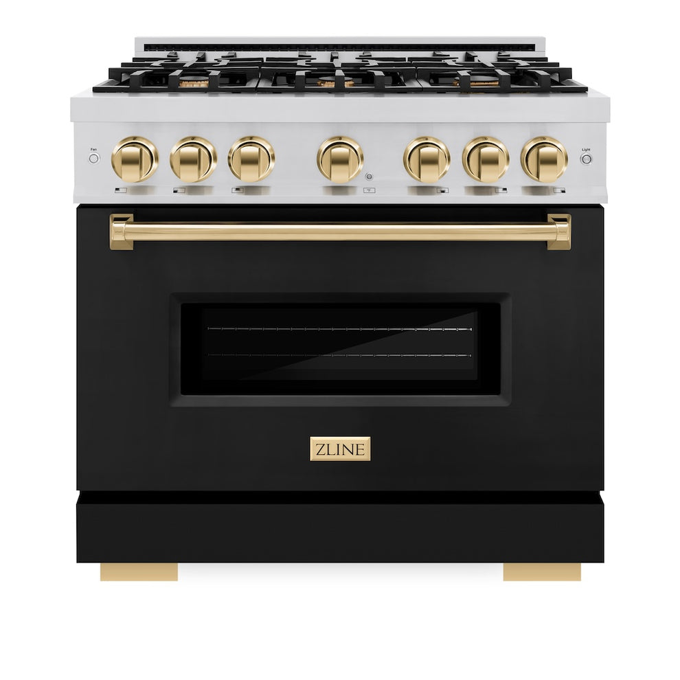 Autograph Edition 36" Classic Gas Range in Black Matte/Gold Accents ...