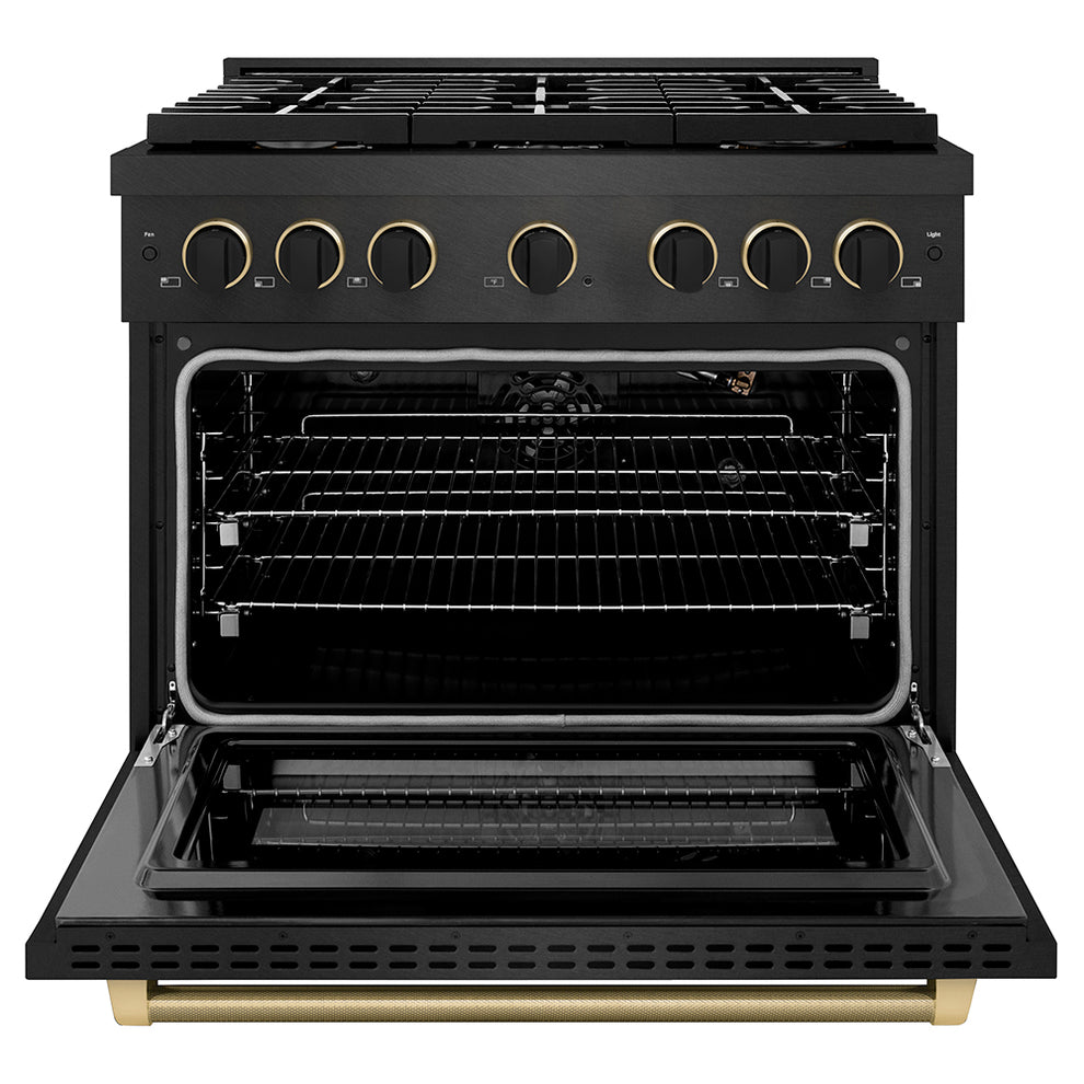Designer 36" Gas Range in Black Satin/Matte Black/Bronze Accents ...