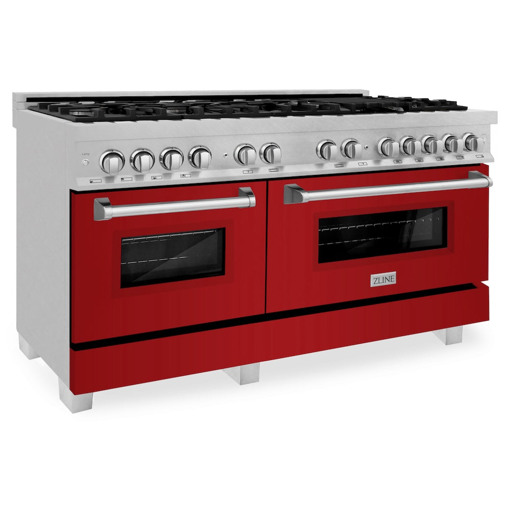 Legacy 60" Satin Stainless Dual Fuel Range with Red Gloss Doors (RAS-RG ...