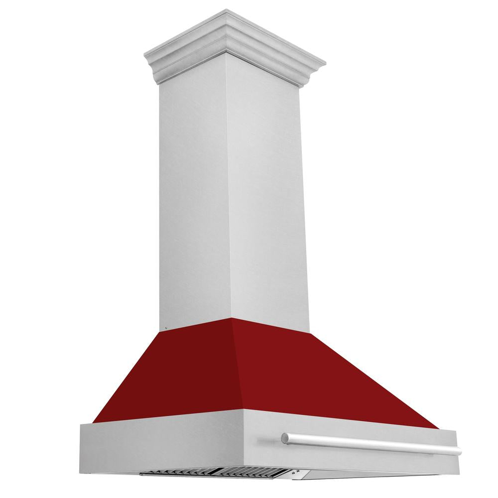 ZLINE 36" Satin Stainless Wall Mount Range Hood with Red Gloss Shell ...