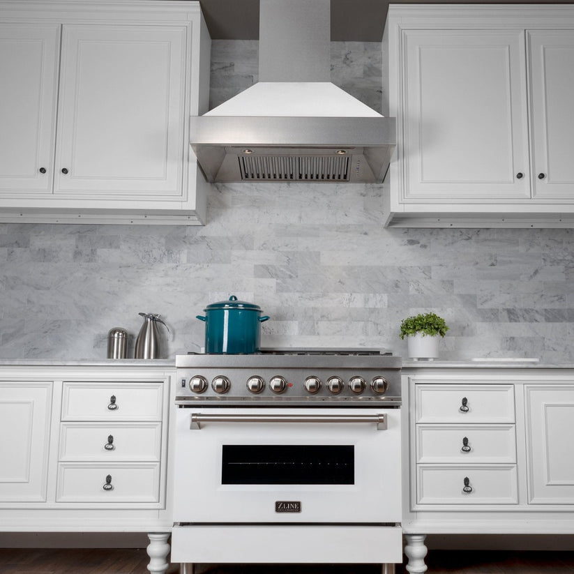 ZLINE 30" Satin Stainless Range Hood with White Shell (8654WM-30 ...