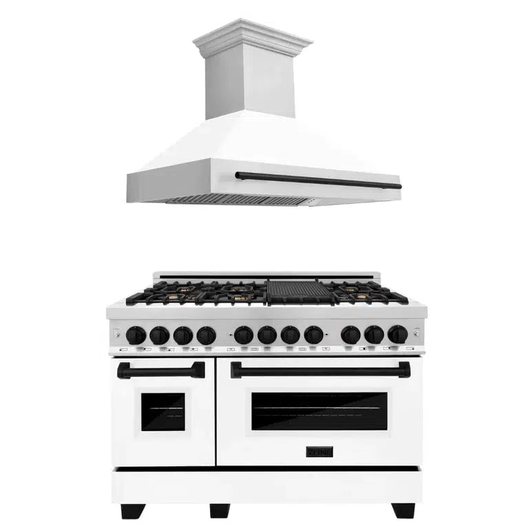 Autograph Edition 48" White Matte Range and Hood with Matte Black ...
