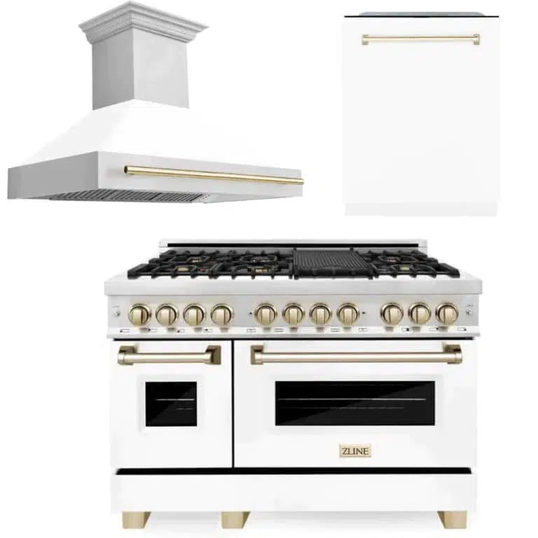 Autograph Edition 48" Kitchen Package in White Matte/Gold Accents (3AKP ...