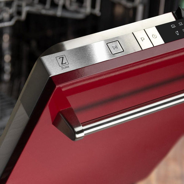 ZLINE 24" Classic Series Red Gloss Dishwasher with Traditional Handle ...