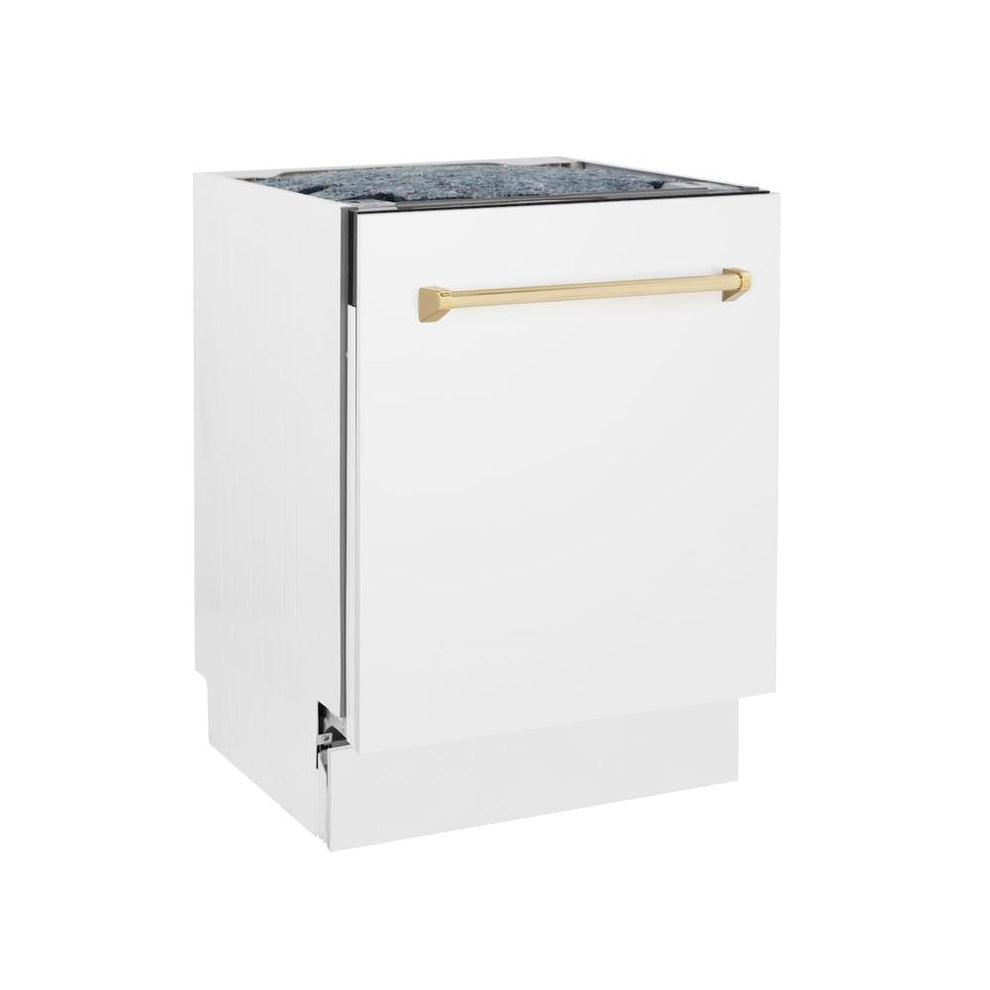 Autograph Edition 24" Dishwasher in White Matte/Gold Handle (DWVZ-WM-24 ...