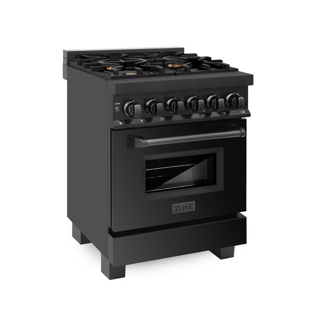 Legacy 24" Dual Fuel Range in Black Stainless with 4 Brass Burners (RAB ...